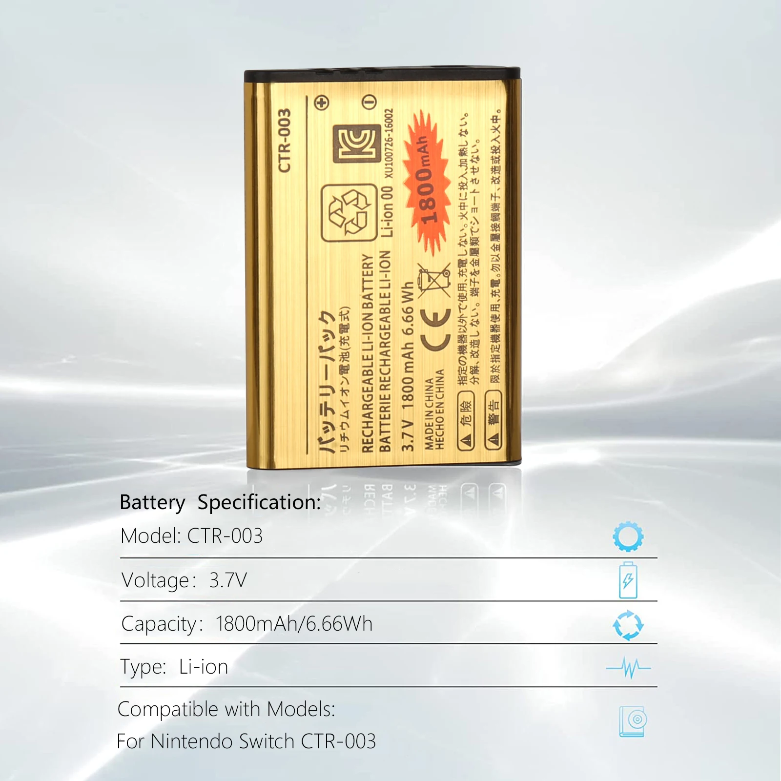 1 pièce CTR-003-Batterie Lithium ion Rechargeable, 1800mAh, pour ...