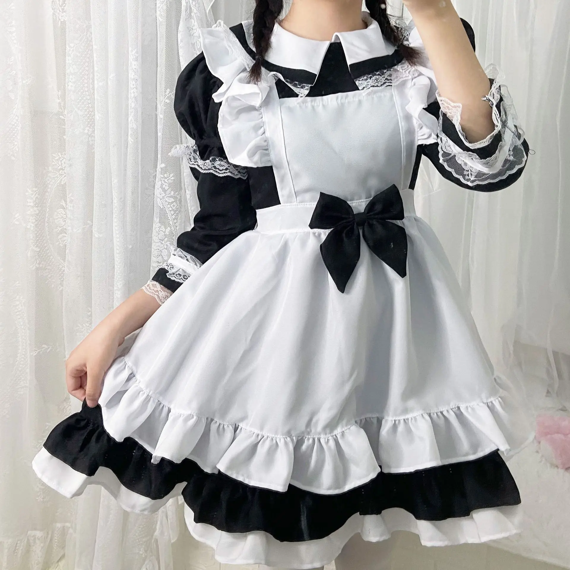 Women-Maid-Outfit-Anime-Long-Dress-Black-and-White-Apron-Dress-Lolita ...