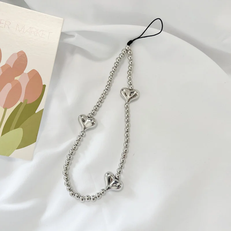 INS-Y2K-Silver-Love-Heart-Bowknot-Phone-Charm-Strap-Bead-Pendant-For ...