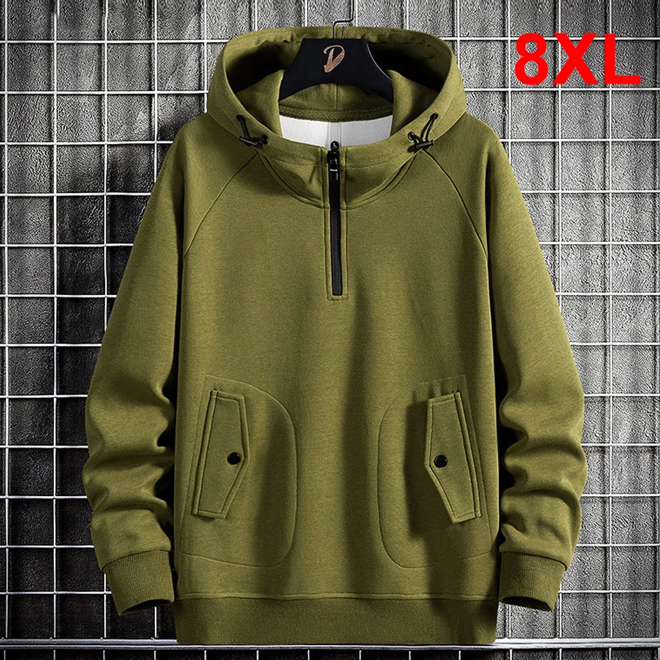 Green Hoodie Men Solid Color Hooded Sweatshirts Plus Size 8XL Hoodies ...