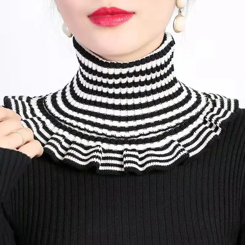 Winter Stripe Pullover Collar Knit Wool Neck Protector for Women Warm ...