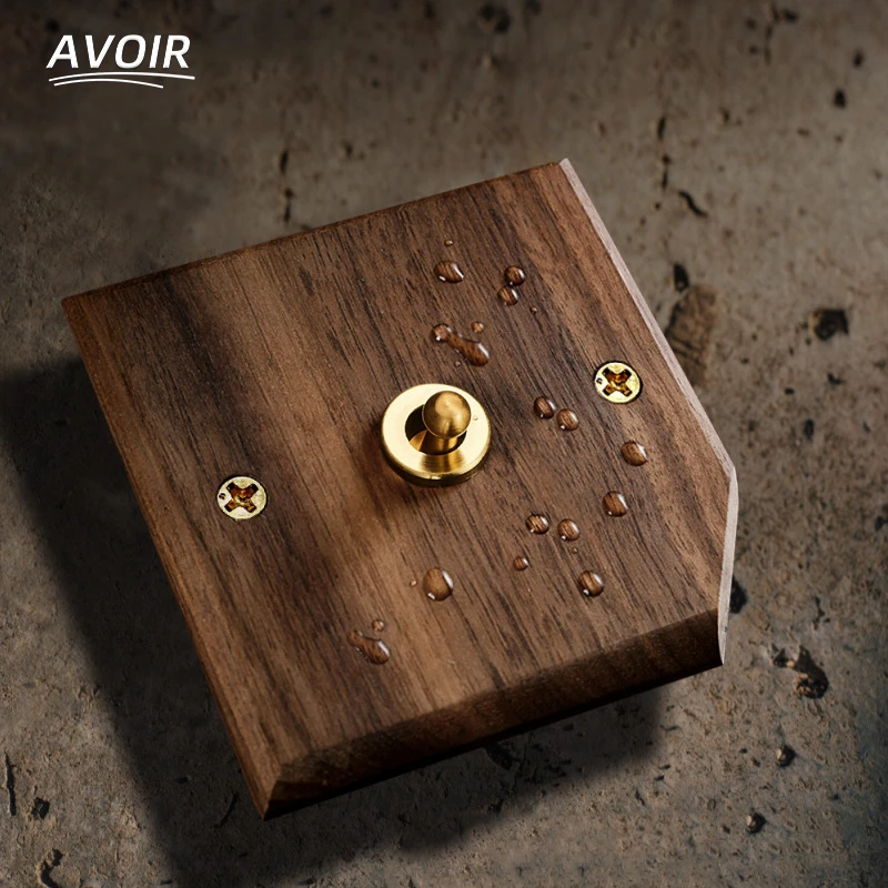 Avoir Black Walnut Wooden Toggle Switch Brass Lever 1 4 Gang 2 Way Wall Power Socket With Usb ...