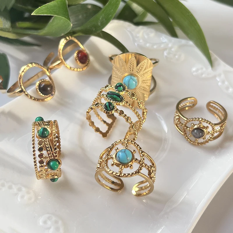 Batu-Alami-Baja-Tahan-Karat-Retro-Tren-Atmosfer-Cincin-Zamrud-Pembukaan ...