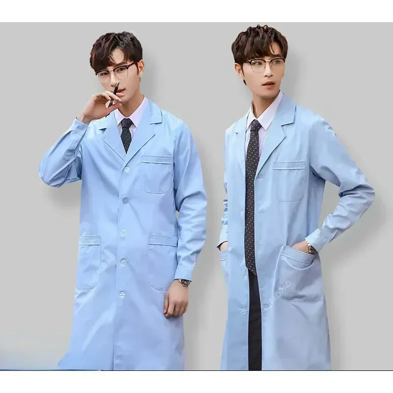 White Long Sleeve Pet Shop Coat Men Short Sleeve Robe Monochrome Scrub ...