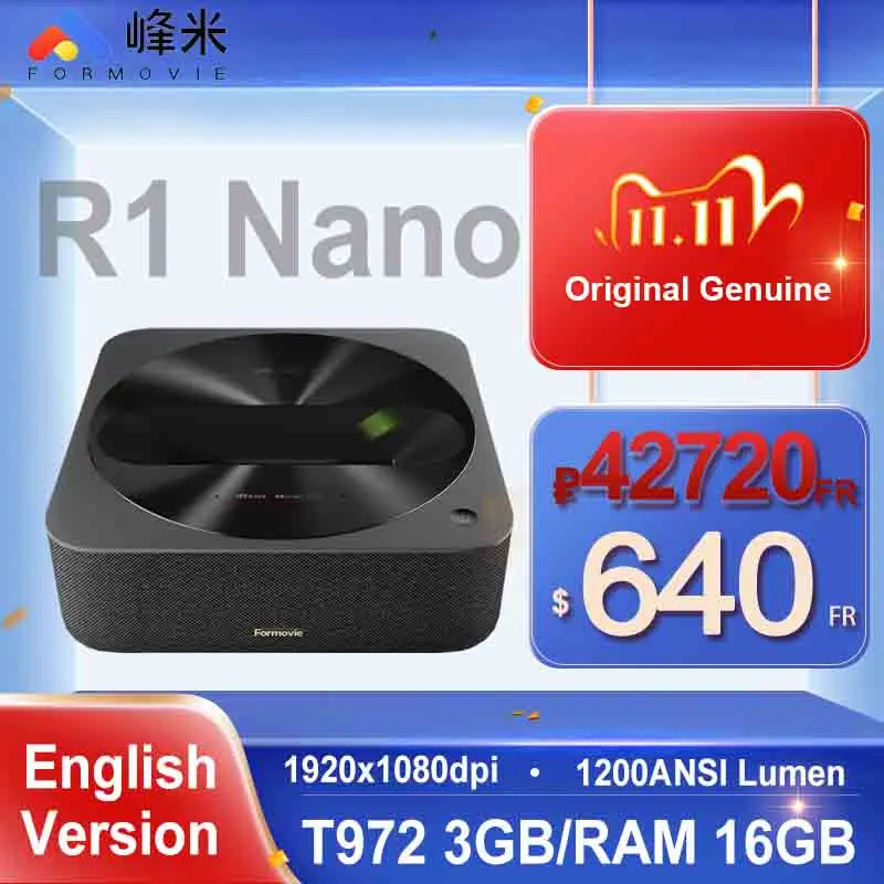 새로운 Fengmi R1 나노 울트라 쇼트 포커스 레이저 프로젝터, 1080P 풀 HD 1200ANSI 루멘 2000:1 대비 ...