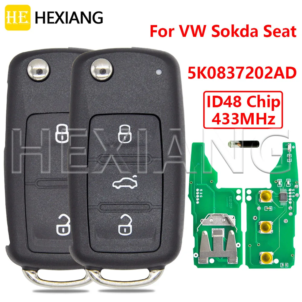 HE 5K0837202AD ID48Chip 433MHz Car Remote Flip Key Wholesale For VW ...