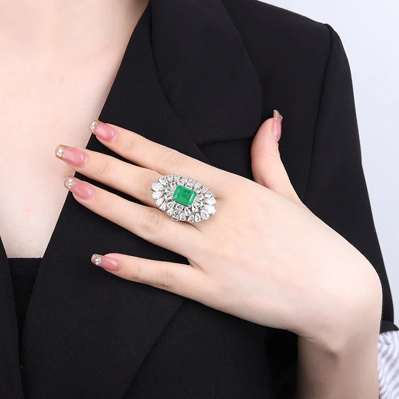 Luxurious Adjustable Ring Water Droplet Emerald Gemstone for Women ...