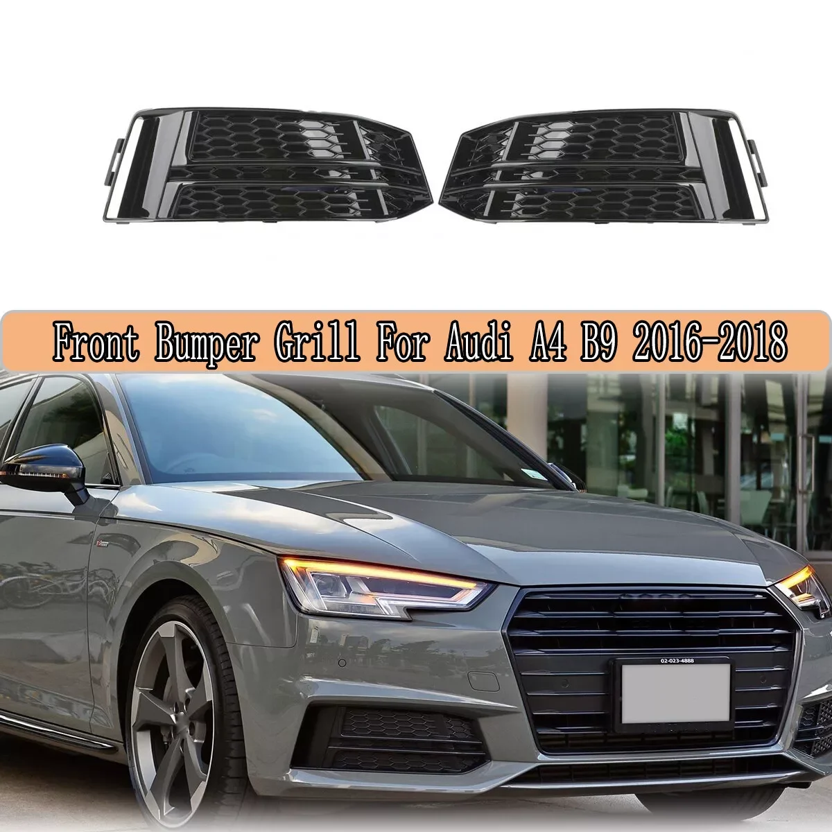 Car Gloss Black Honeycomb Front Bumper Fog Light Grille Lower Grill ...