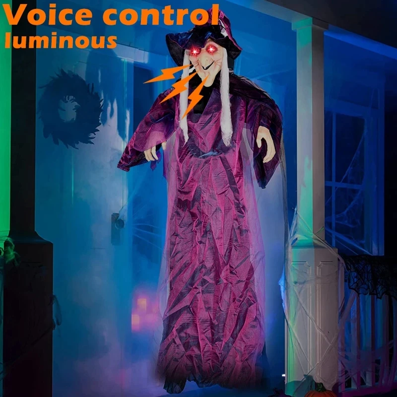 Halloween-Hanging-Ghost-Voice-Controlled-Witch-LED-Glowing-Eyes-Horror ...