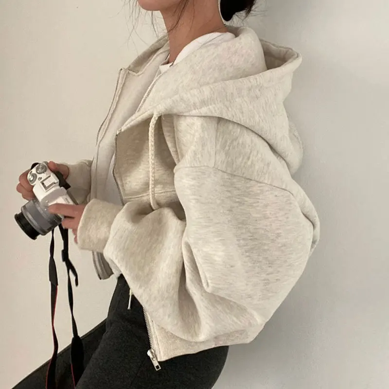 Felpa-con-cappuccio-Casual-donna-Y2K-felpe-con-Zip-Solid-Harajuku ...