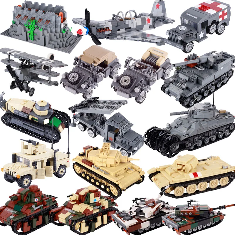 MOC Military Vehicle Building Blocks WW2 German US Tank Soldier Armored ...