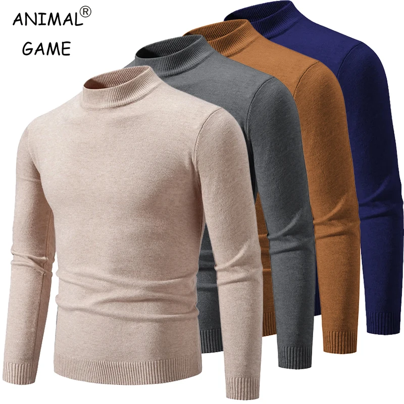 New-Sweatwear-Men-s-Half-Neck-Basic-Solid-Color-Sweaters-Round-Neck ...