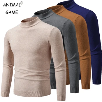 New Sweatwear Men's Half Neck Basic Solid Color Sweaters Round Neck ...