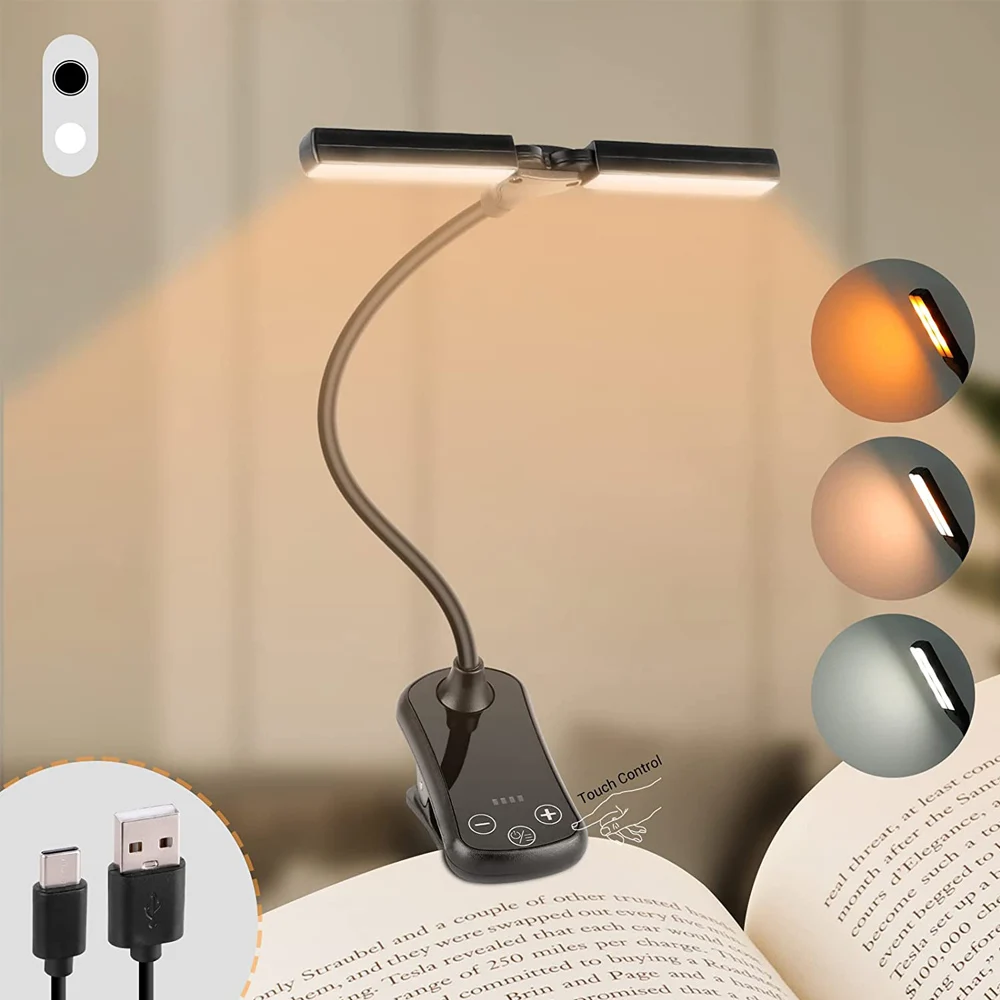 Rechargeable Book Light Adjustable Dual Heads Eye Care Reading Lamp ...