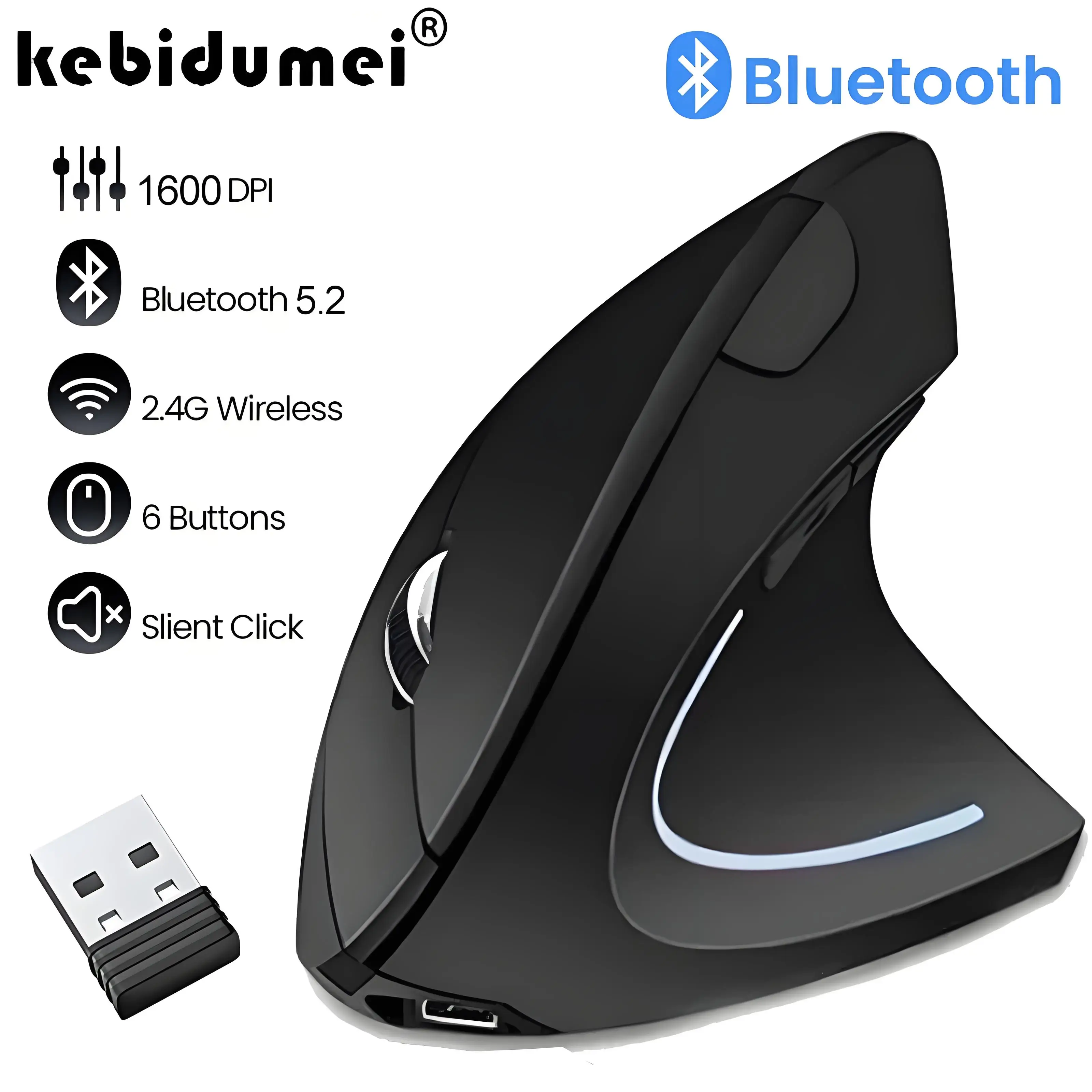 Vertical Mouse Wireless Bluetooth 2.4G Dual mode Gaming Mouse Ergonomic ...