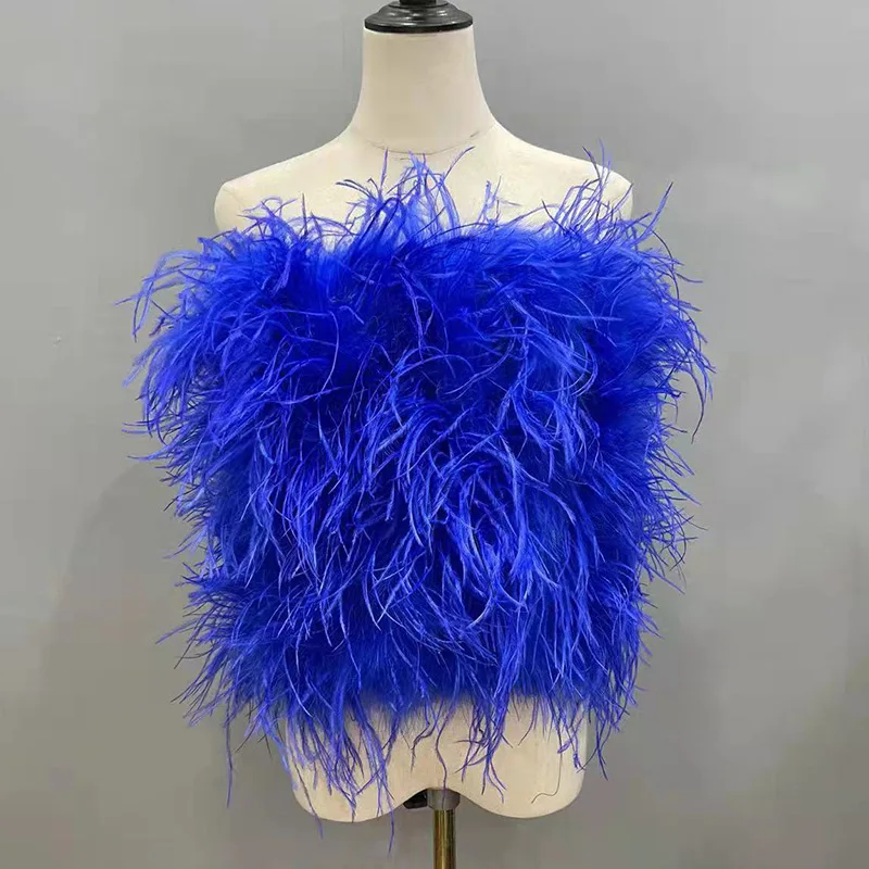 Women's Ostrich Feather Tops 2023 Shirt Underwear Strapless Top Big Fur ...