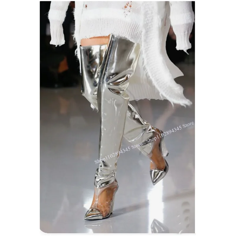 Botas-plateadas-de-PVC-para-Mujer-zapatos-de-tac-n-grueso-por-encima-de ...