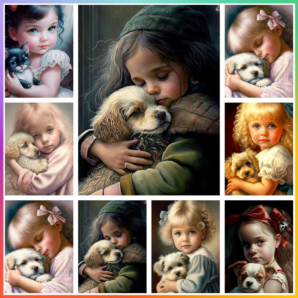 Mosaic-Embroidery-Little-Girl-With-Cute-Dogs-5D-DIY-Art-Diamond ...