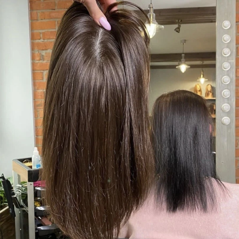 Breathable Full Silk Base Brown Topper Wig Top Of The Head Hairpiece ...