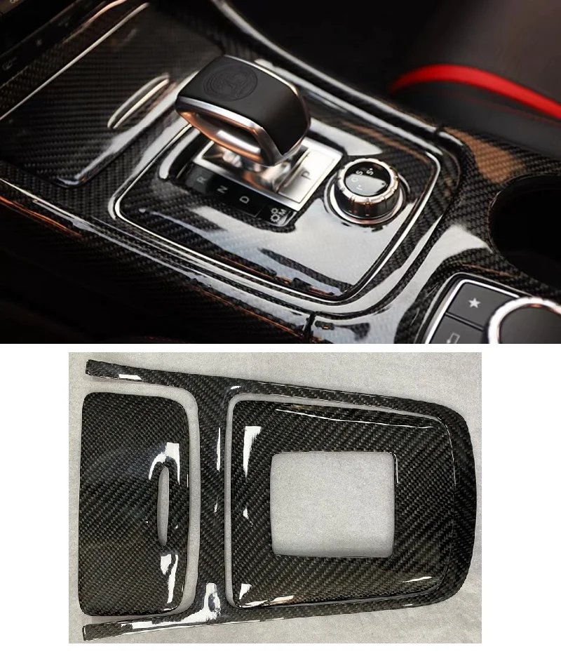 Real-Carbon-Fiber-Center-Console-Gear-Panel-Cover-Trim-Set-For-Mercedes ...