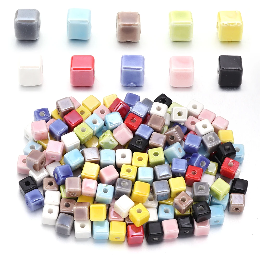 10Pcs 8mm Multicolor Ceramic Beads Plated Color Loose Square Beads For ...