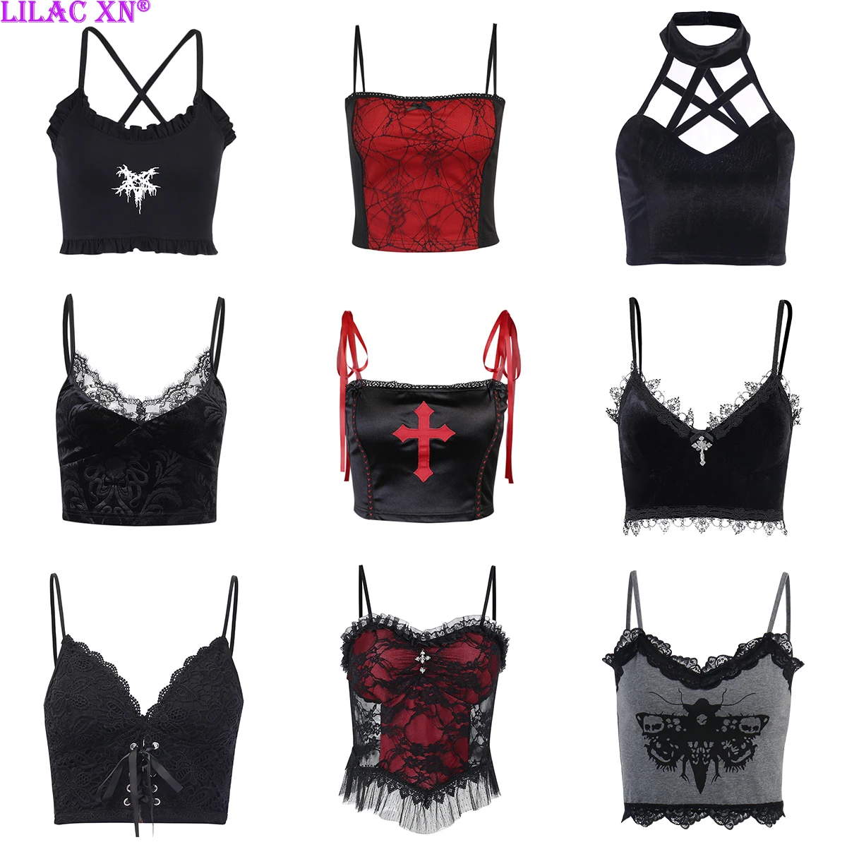 Womens Aesthetic Red Top | Goth Clothes Tanks Camis | Goth Black Red ...