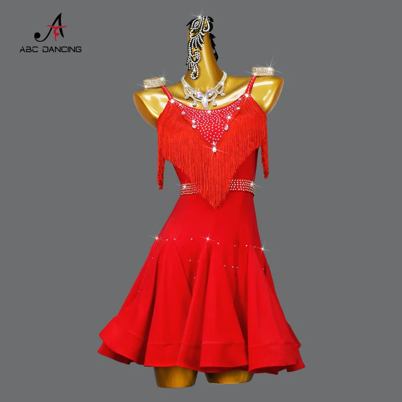 Adult Fringe Latin Dance Dress | Latin Professional Dance Dress - Red ...