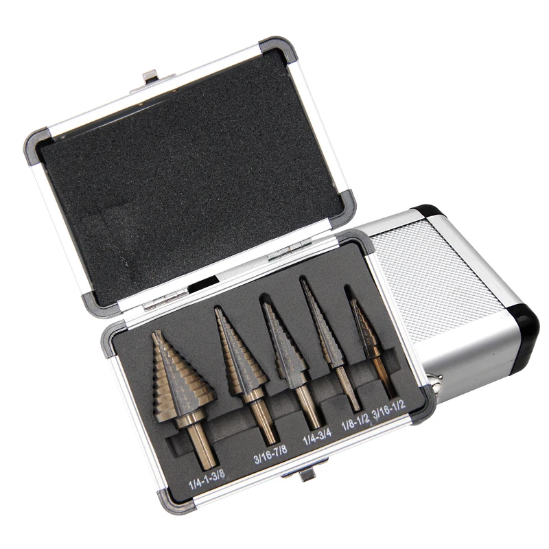 5pc-British-System-Roasted-Yellow-Triangular-Straight-Groove-Step-Drill-Blackened-Pagoda-Drill ...