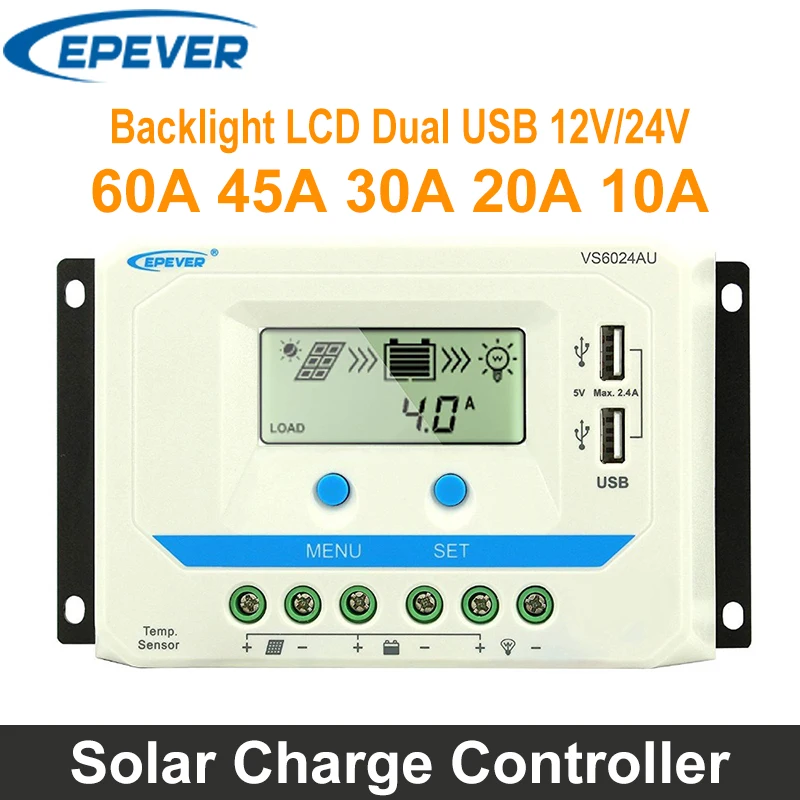EPEVER – régulateur de Charge pour panneaux solaires, 12V/24V, 12V/24V, 60a, 45a, 30a, 20a, 10a ...
