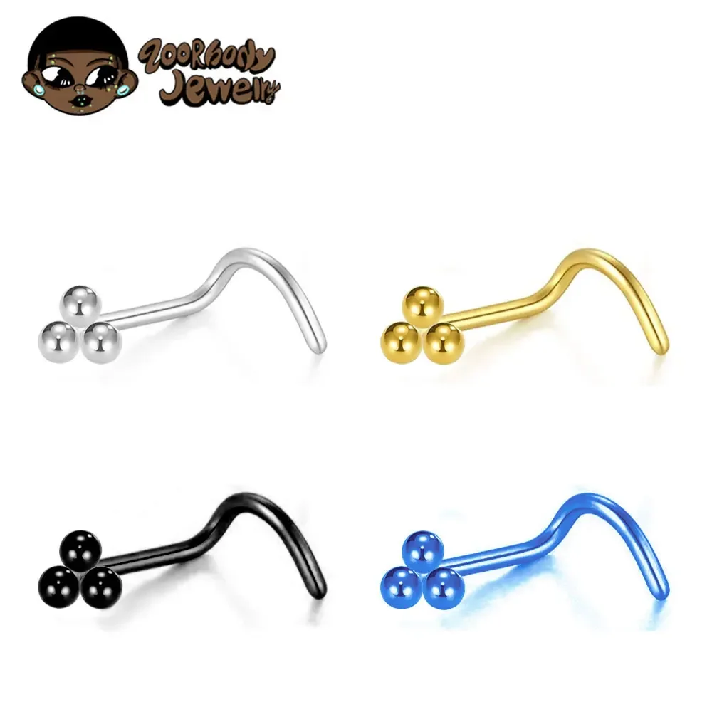 1-10pcs-ASTM-F136-Titanium-Nose-Stud-Nose-Piercing-18G-20G-3-Bead ...
