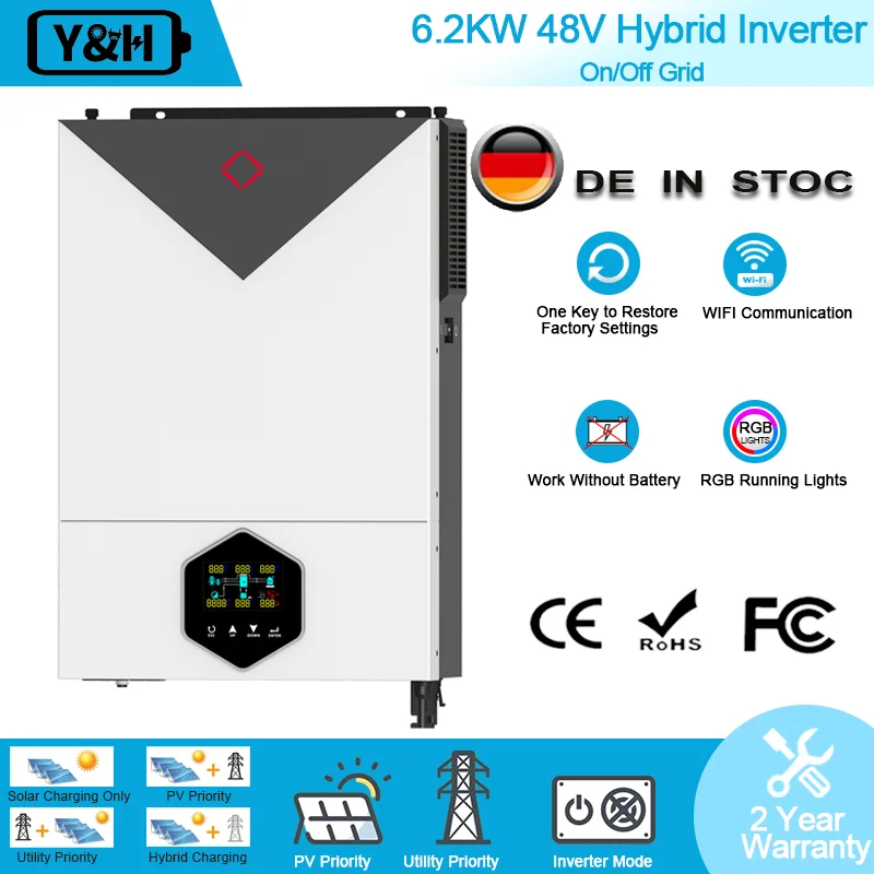 6.2kw Hybrid Inverter On/off-grid Solar 48vdc Mppt 120a Solar Charger Max Pv Power 6500w Input ...