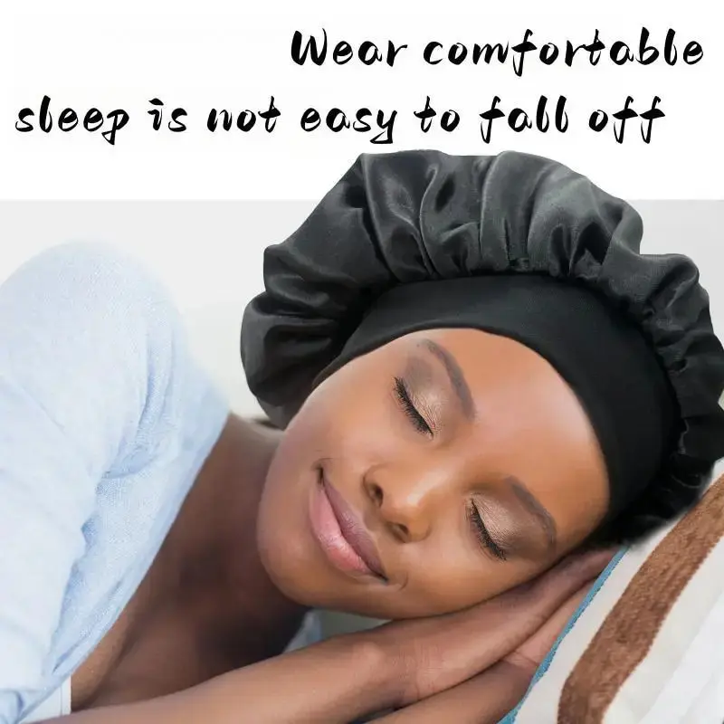 Women's Wide Brim Nightcap Silk Bonnet Hair Wrap for Sleeping Sleep Cap ...