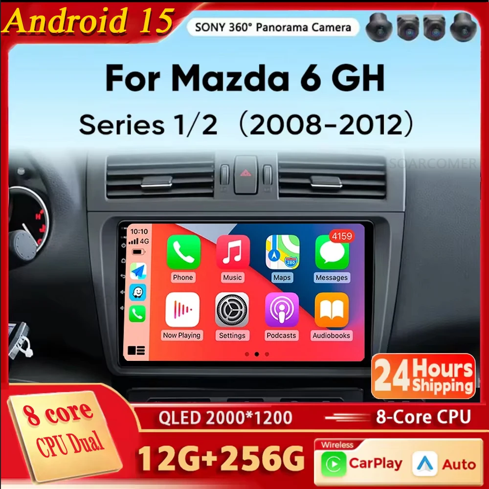 Android 15 Carplay Auto For Mazda 6 GH 2008 2009 2010 2011 2012 2012 ...