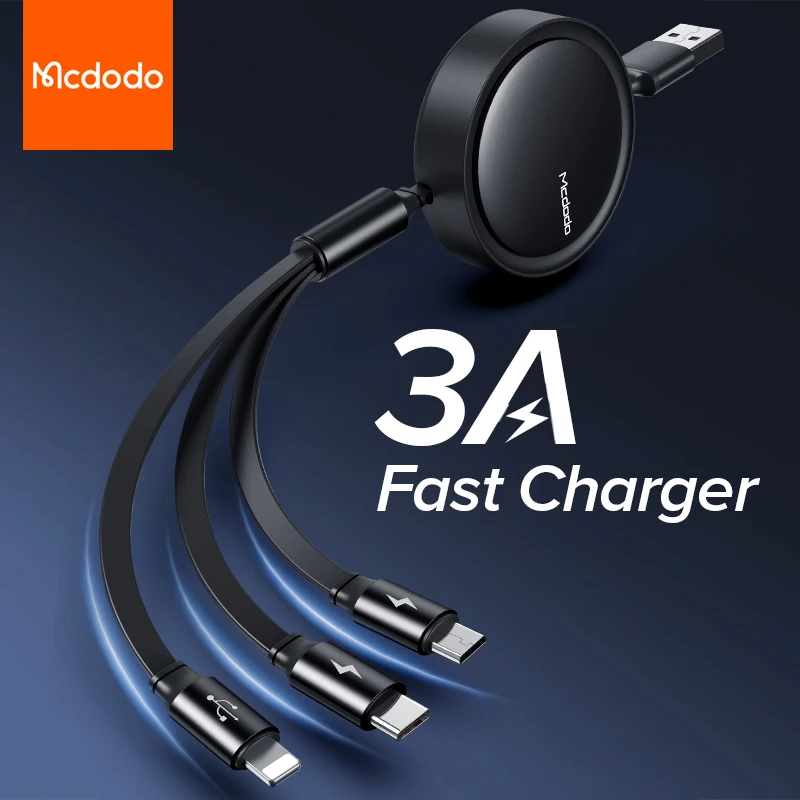 MCDODO Cable Micro USB tipo C de carga rápida, 3 en 1, para iPhone 13, 12, 11 Pro, Max, 8, 7 ...