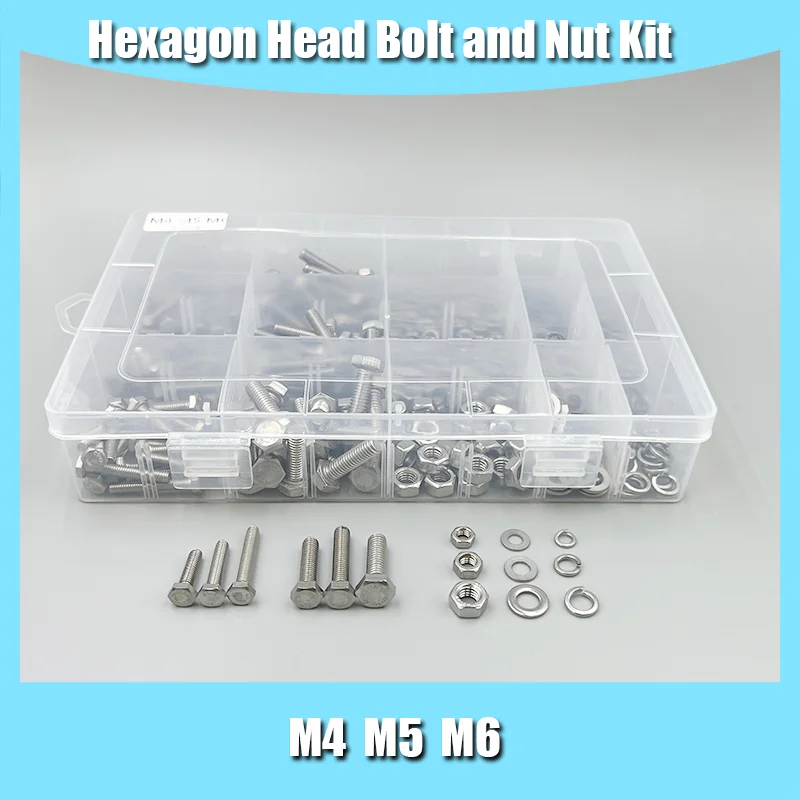 510pcs Set M4 M5 M6 External Hex Bolt Set with Nut Washer Stainless ...