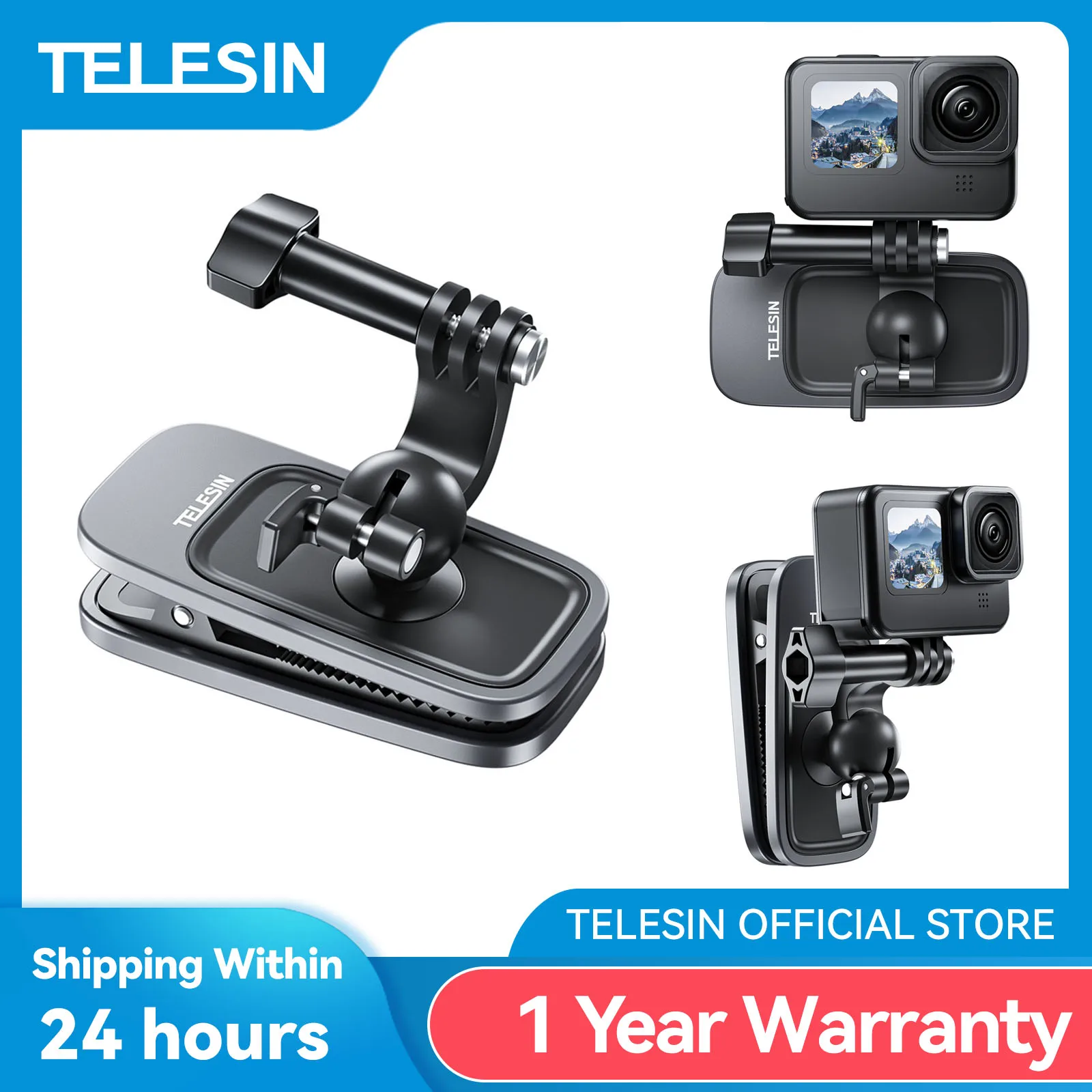 TELESIN 360° Rotation Magnetic Backpack Clip Clamp Mount for GoPro Hero ...