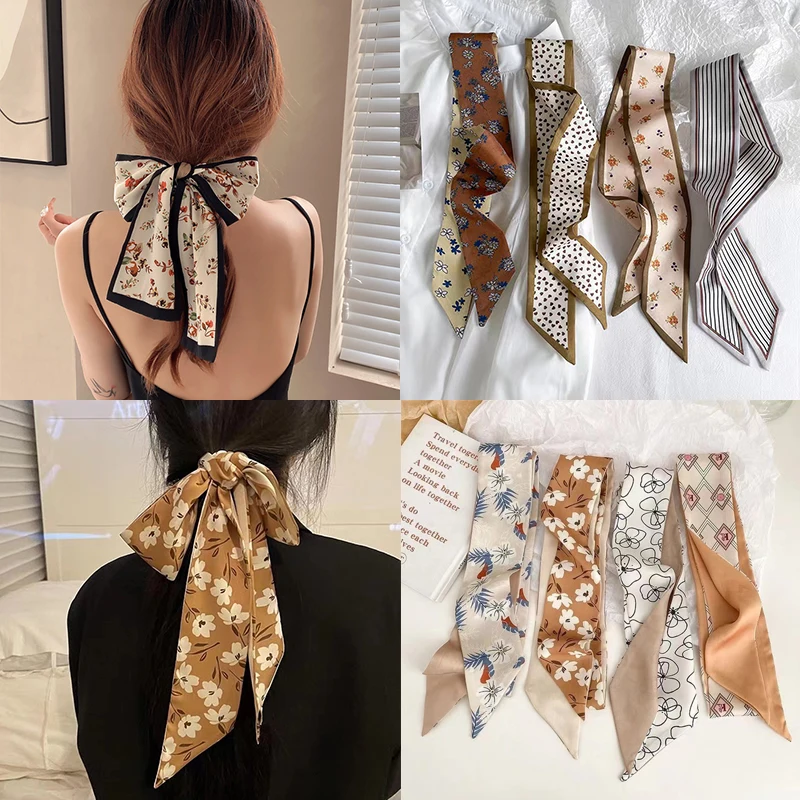 4-5-8Pcs-Women-Fashion-Silk-Scarf-Hair-Band-Ribbon-Tied-up-Hair-Long ...