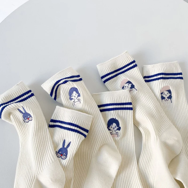 Cartoon Embroidery Cute Girl Sock Fashion Japan Autumn Winter Middle ...
