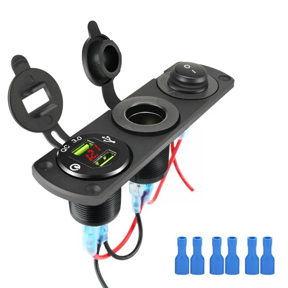 12 24V Car Charging Socket QC 3.0 Dual USB Charger Cigarette Lighter ...