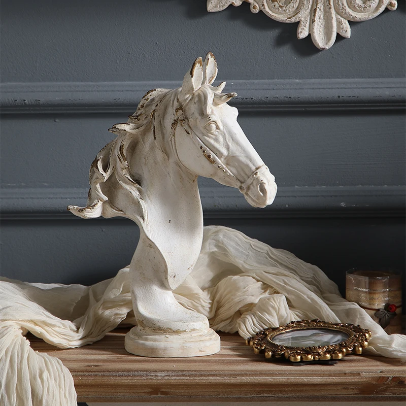 Vintage Horse Head Sculpture, Magnesium Oxide Statue, Rustic White ...