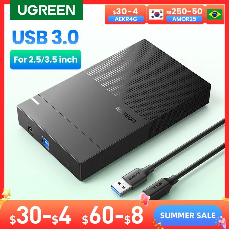 Ugreen HDD 케이스 3.5 2.5 SATA to USB 3.0 어댑터 SSD 디스크 용 외장 하드 드라이브 인클로저 리더 ...