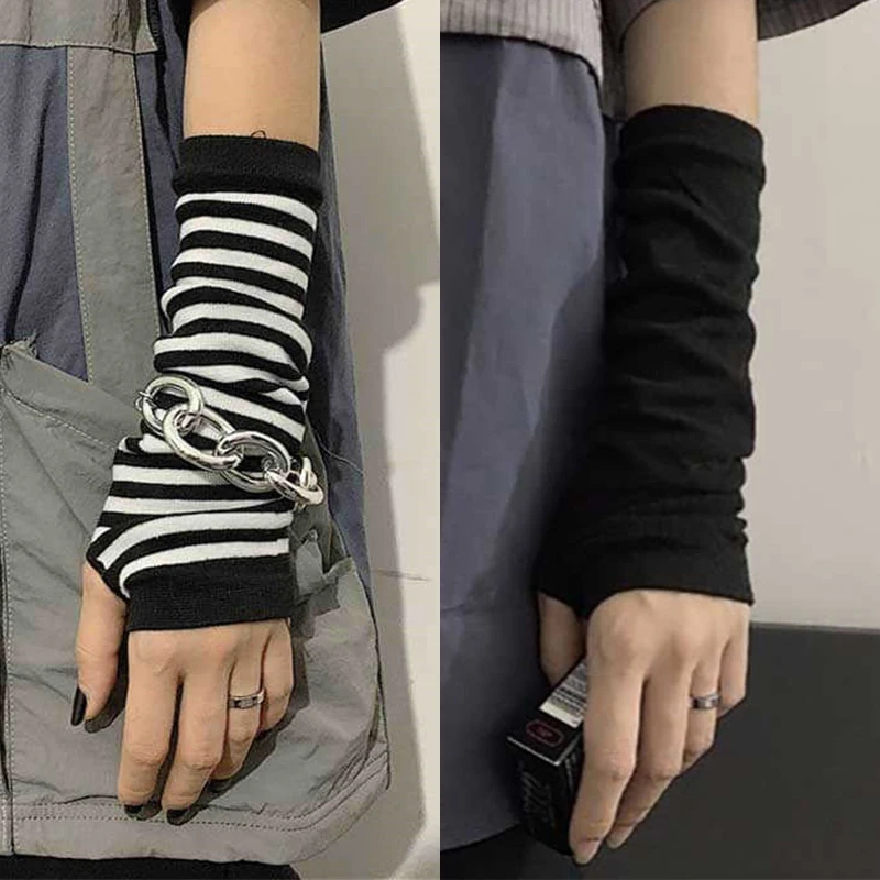 Black-Punk-long-Fingerless-Gloves-Cuff-Women-Men-Ninja-Sport-Outdoor ...