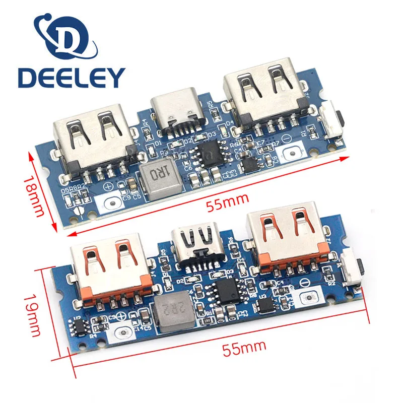 Lithium-Battery-Charger-Board-LED-Dual-USB-5V-2-4A-Micro-Type-C-USB ...
