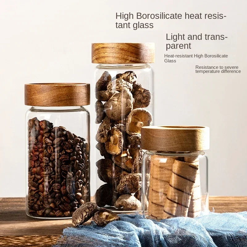 Acacia-Wood-Glass-Storage-Jar-Kitchen-Storage-Orange-Peel-Multi-grain ...