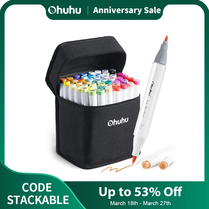 Ohuhu-Honolulu-B-Marker-Pen-Dual-Tips-Alcohol-Art-Markers-Set-Coloring ...