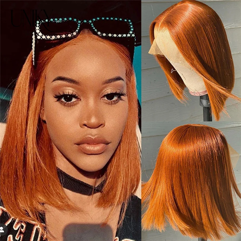 Ginger-Orange-Straight-Bob-Wig-Lace-Front-Human-Hair-Wigs-For-Black ...