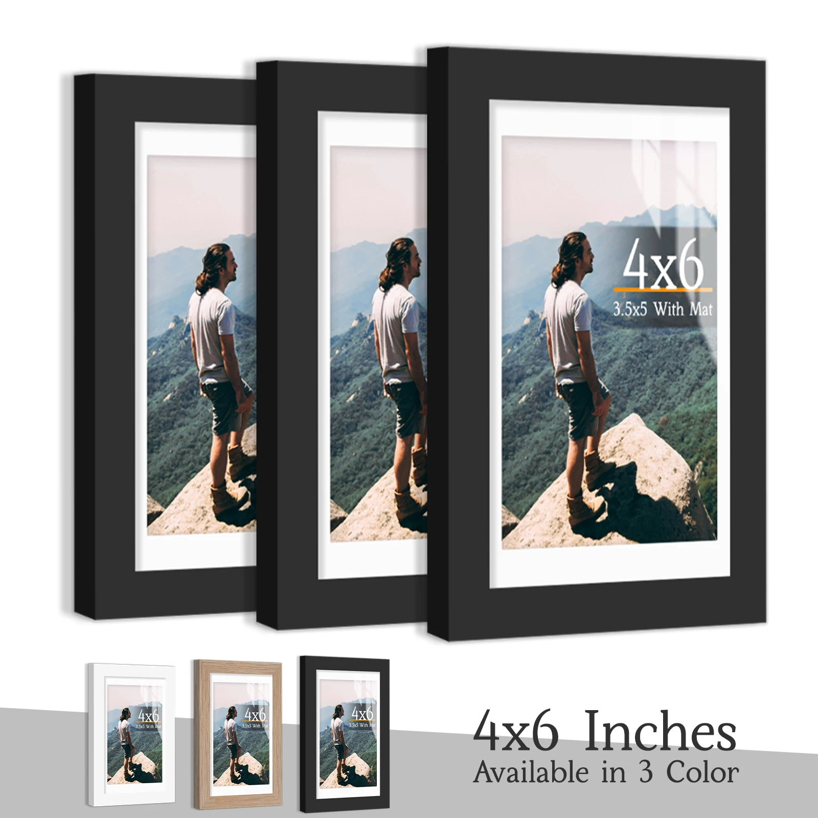 3pcs-4x6-Picture-Frames-Boxed-Set-Display-Pictures-3-5x5-With-Mat-or ...