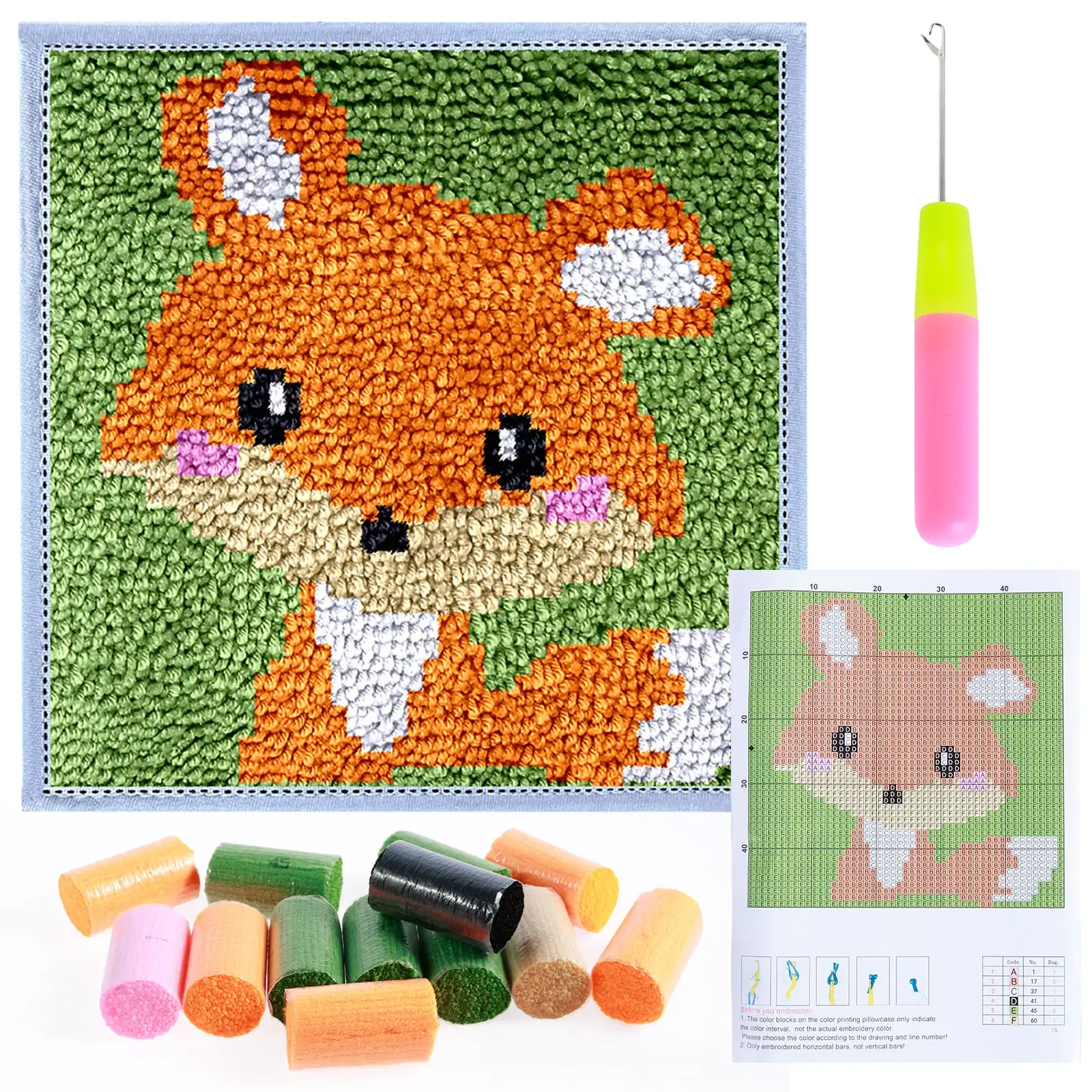 Latch Hook Kit DIY Craft Rug Sewing Set with Pre-Printed Pattern Cute ...