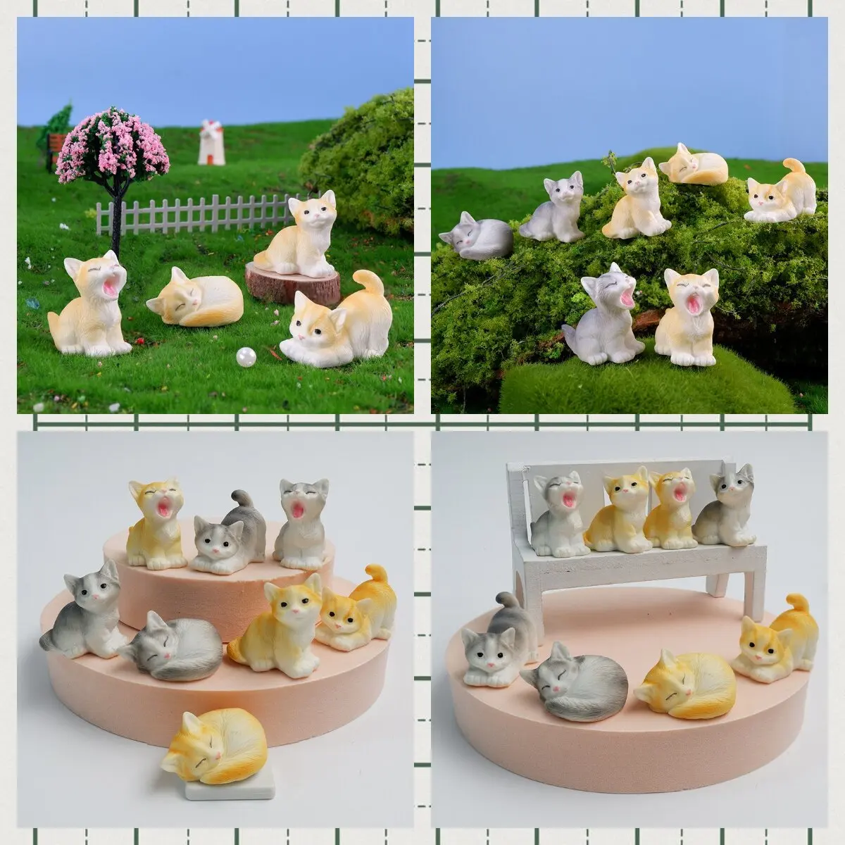 1PC DIY Micro Landscape Home Decor Resin Cat Ornament Kitten Figurine ...