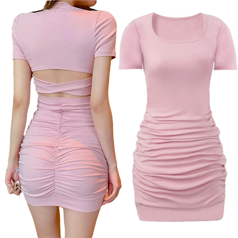 Sexy Short Dresses For Whores Mini Pink Nightclub Porn Dress Open Back